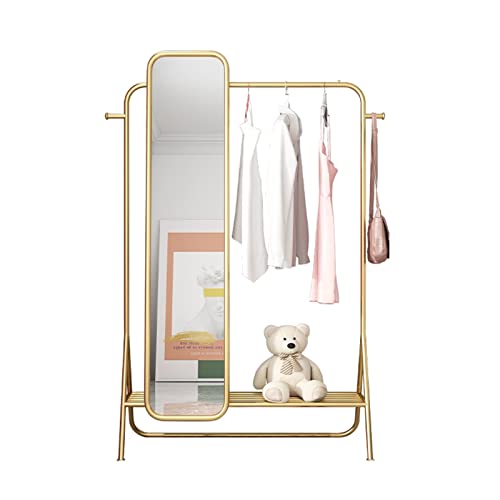 Garment Rack with Mirror Clothes Rack Clothes Organizer with Hooks and Storage Shelf Heavy Duty Sturdy Metal Clothing Coat Rack for Hanging Clothes Display and Storage (Color : Gold, Size : 120cm/47