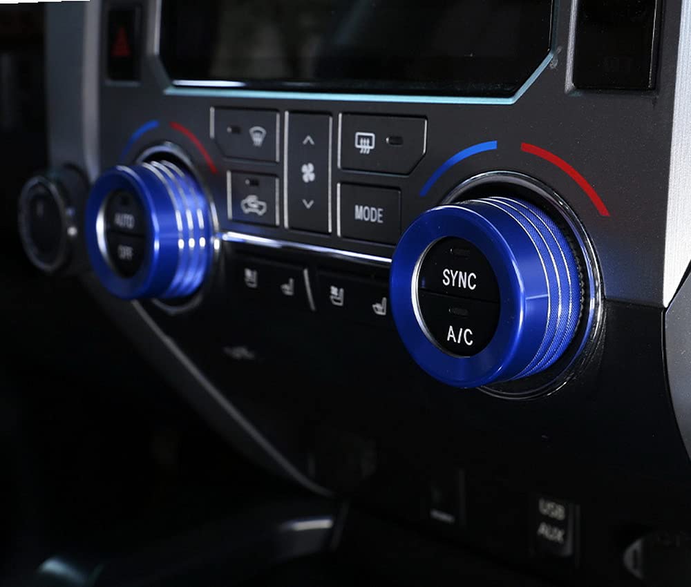 iJDMTOY 5pc-Set Blue Aluminum Air Conditioner Stereo Volume/Tune 2WD/4WD Switch Turner Ring Covers Compatible with 2017-2021 Toyota Tundra w/ 2-AC Center Console