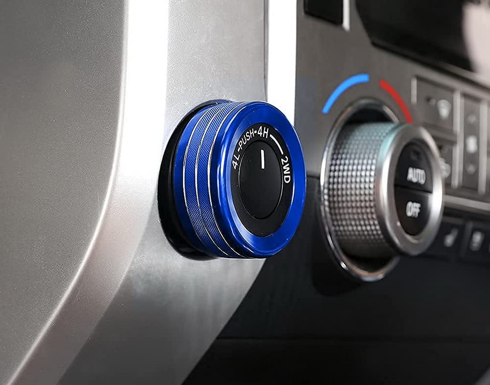 iJDMTOY 5pc-Set Blue Aluminum Air Conditioner Stereo Volume/Tune 2WD/4WD Switch Turner Ring Covers Compatible with 2017-2021 Toyota Tundra w/ 2-AC Center Console