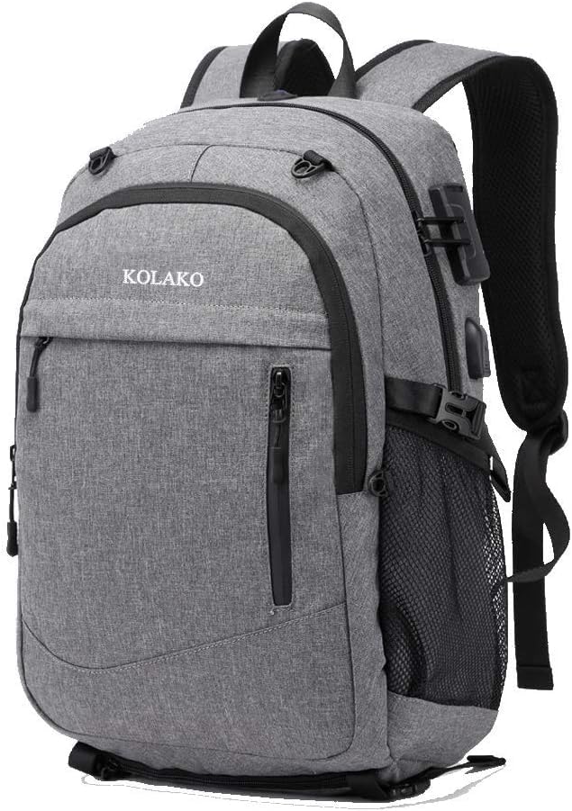KOLAKO Travel Backpack Waterproof Large Sports Basketball Bookbag Backpack Anti Thief Business Backpacks Daypack Fit 17.3 Inch Laptop Gray
