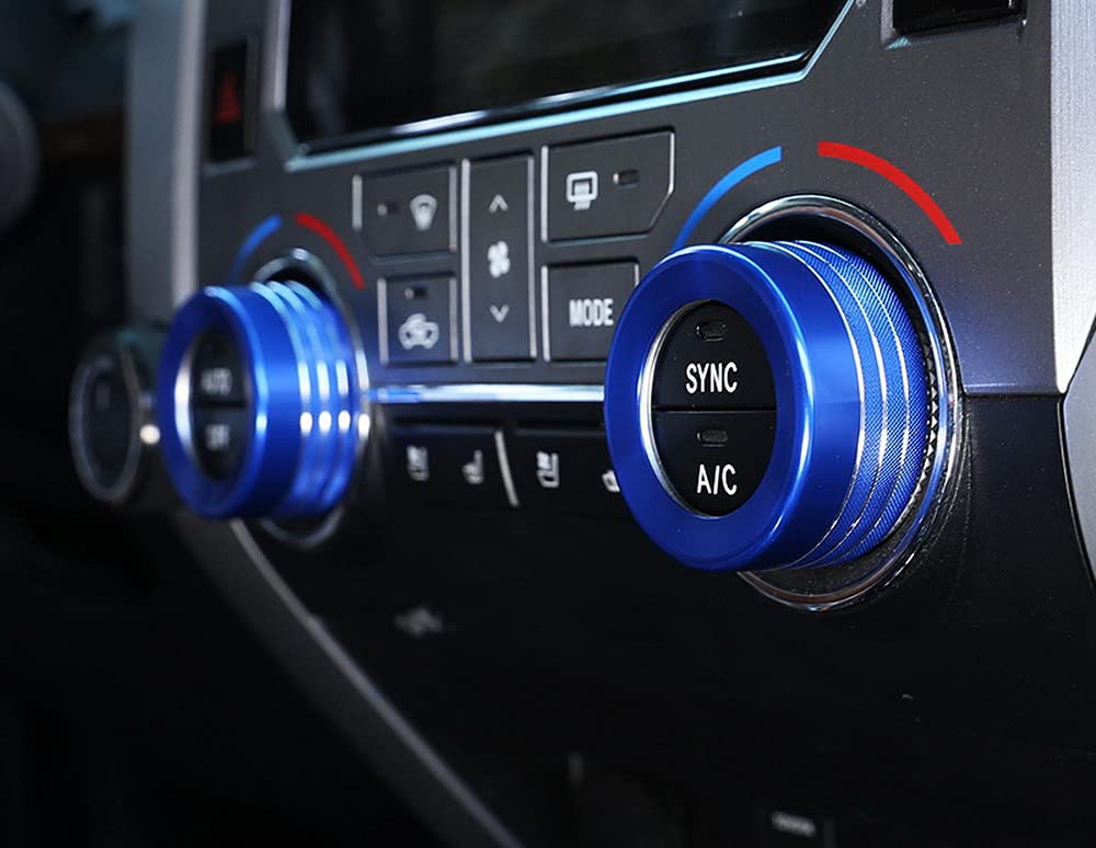 iJDMTOY 5pc-Set Blue Aluminum Air Conditioner Stereo Volume/Tune 2WD/4WD Switch Turner Ring Covers Compatible with 2017-2021 Toyota Tundra w/ 2-AC Center Console