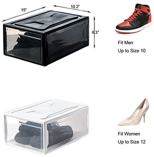 Naocca Shoe Storage Boxes Plastic Stackable 6 Pack Shoe Organizer for Closet, Space Saving Shoe Holder Sneaker Containers Bins for Entryway Drop Front Cubby, Fit up to Women's Size 12 White