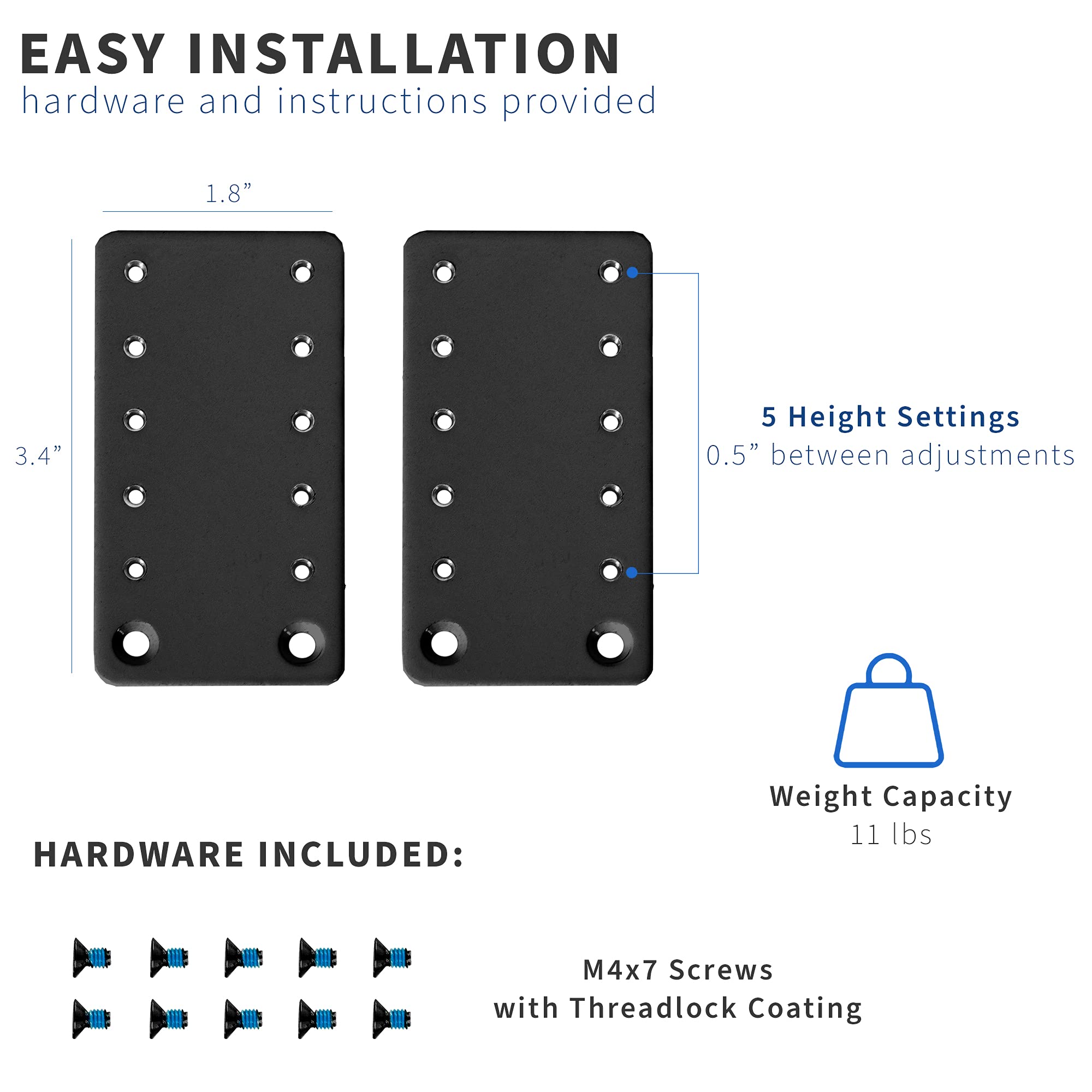 VIVO Steel Height Adjustment Kit Brackets for Computer Keyboard and Mouse Trays, Fits MOUNT-KB05A, MOUNT-KB05D, MOUNT-KB05E, and More, Black, MOUNT-KB5SP