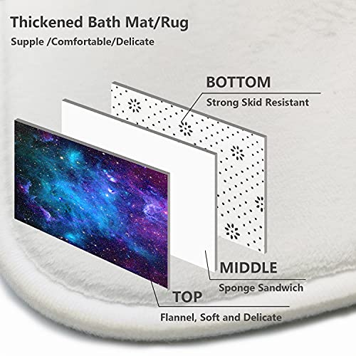 Universe Outer Space Theme 4 Pcs Toilet Lid Cover Bath Mat, Starry Galaxy Shower Curtain Set with Rugs, Flower Shower Curtain with 12 Hooks, Shower Curtain for Bathroom (Starry Sky)