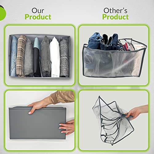7 Grids Wardrobe Clothes Organizer 2PCS, HM-Organize Stackable Foldable Compartment Storage Box for Jeans, Socks, Scarves, Leggings, T-shirt, Pants, Underwear in Dressing room (Gray), 14.2x9.8x8