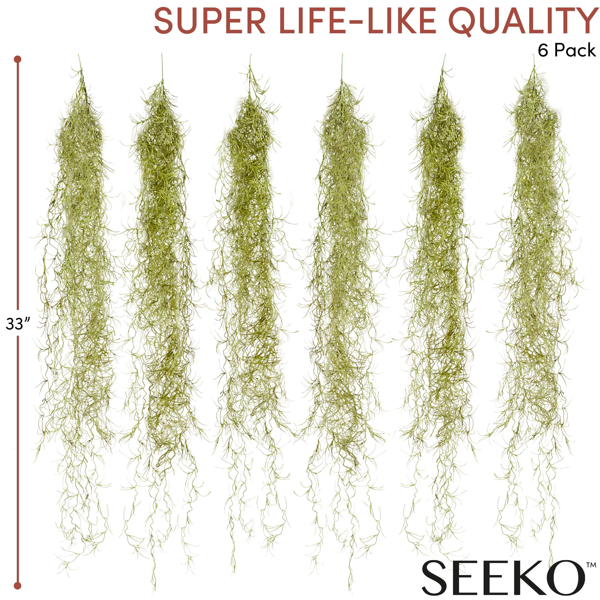 SEEKO Succulents Extra Large Spanish Moss (6pck, 6oz, 33" Long) - Fake Moss for Crafts