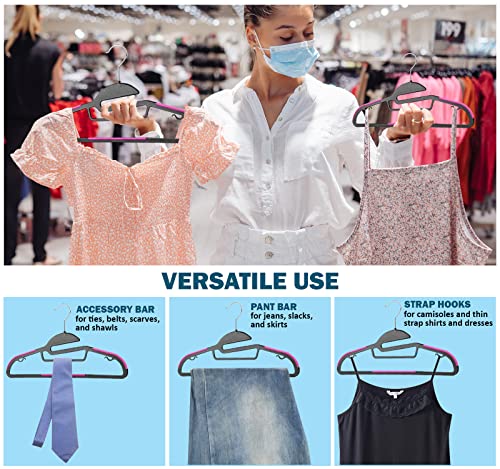 Pink Color Plastic Clothes Hangers (20 Pk) Non Slip Rubberized U-Slide Hanger, Ultra Thin Space Saving Suit Hanger, Non Slip Pants Hanger, Strong & Heavy Duty Plastic Coat Hanger, Strap Hooks.
