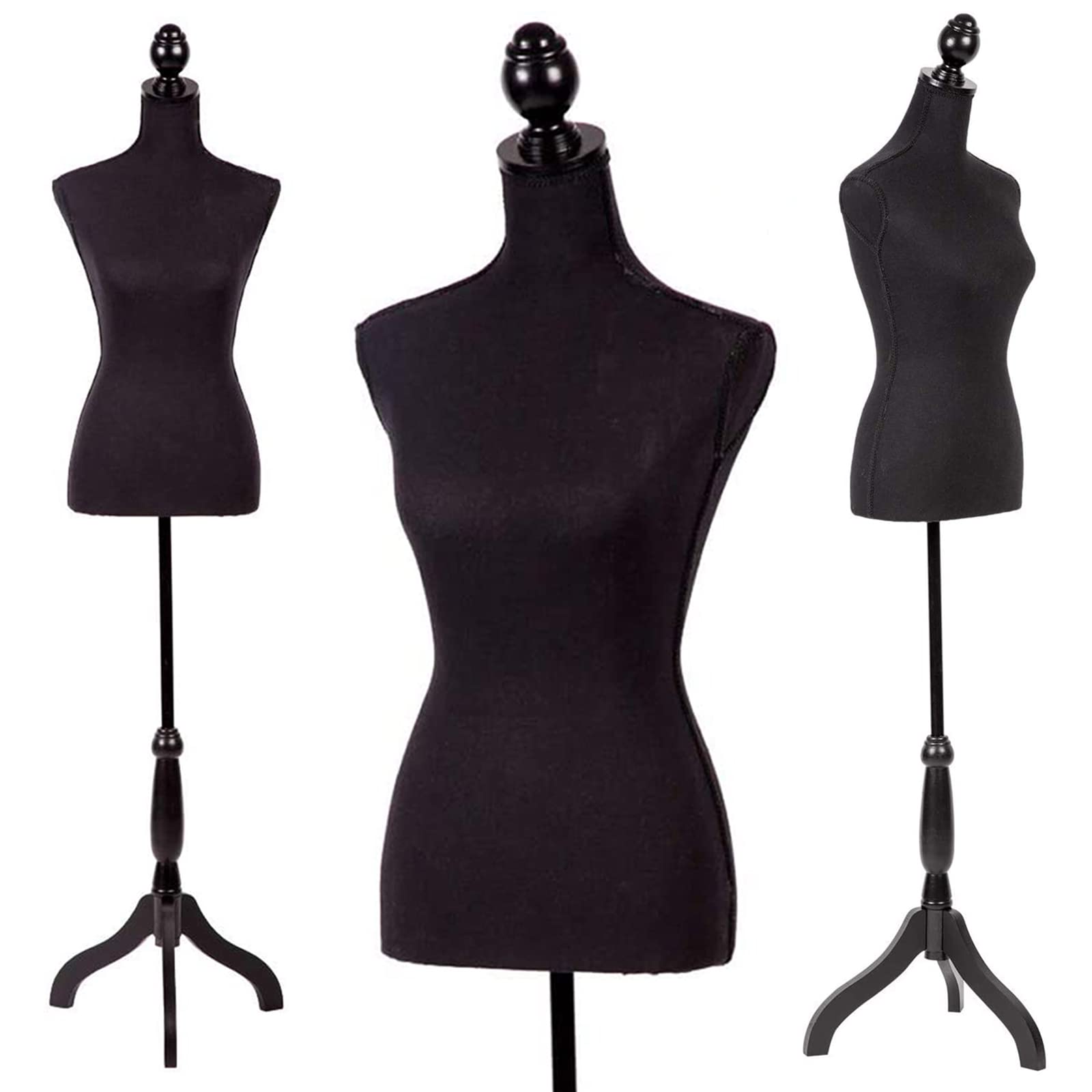 Hkeli Female Mannequin Torso Dress Form Standing Manikin Body 60”-67” Inch with Tripod Stand Height Adjustable Mannequin Body for Sewing Dress Jewelry Display Women, Black