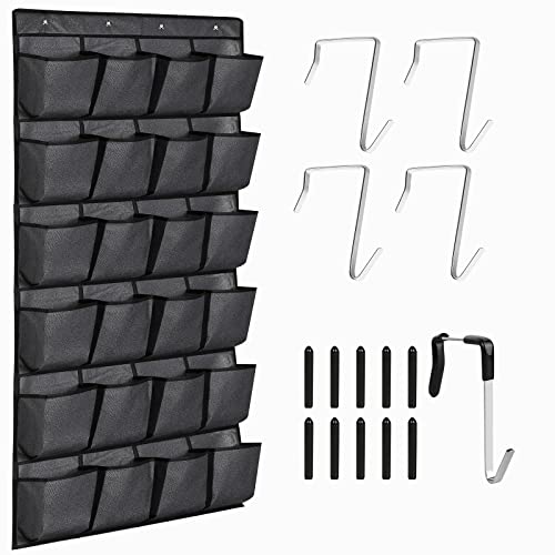 Katkuca Over the Door Shoe Organizer - Hanging Storage Shoe Rack with 24 Oversized Fabric Pockets, 10 protection Covers and 4 Metal Hooks for Men's Sneakers, Women's Heels, Kids, Slippers