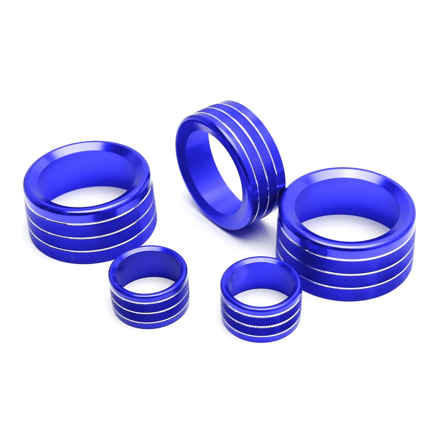 iJDMTOY 5pc-Set Blue Aluminum Air Conditioner Stereo Volume/Tune 2WD/4WD Switch Turner Ring Covers Compatible with 2017-2021 Toyota Tundra w/ 2-AC Center Console