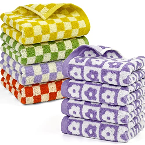 Jacquotha Hand Towel Set of 8 Bundle, Checkered and Checkered Floral Hand Towels for Daily Use