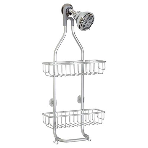 iDesign Metro Metal Hanging Shower Caddy for Shampoo, Conditioner, and Soap with Hooks for Razors, Towels, Loofahs, and More, 12" x 5" x 26.5" - Silver