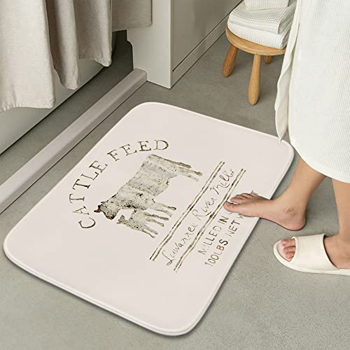 Final Friday Farmhouse Cattle Feed Cow Rustic Bathroom Sets with Shower Curtain 72Wx72H and Rugs and Accessories Decor with Bath Mat, U-Shaped Contour Velvet Washable 20 x 31 inches Ivory White