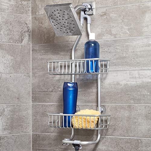 iDesign Metro Metal Hanging Shower Caddy for Shampoo, Conditioner, and Soap with Hooks for Razors, Towels, Loofahs, and More, 12" x 5" x 26.5" - Silver