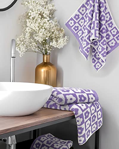 Jacquotha Hand Towel Set of 8 Bundle, Checkered and Checkered Floral Hand Towels for Daily Use