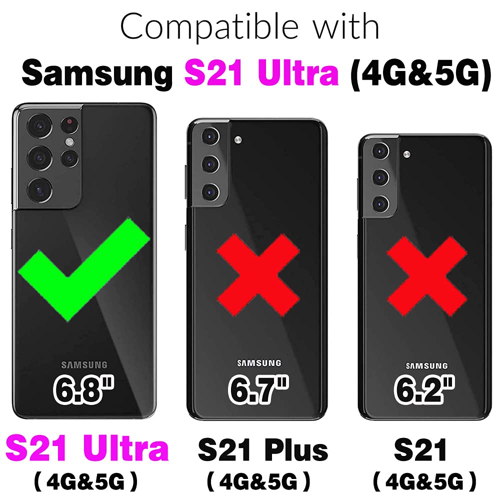 Compatible with Samsung Galaxy S21 Ultra 5G Wallet Case and Tempered Glass Screen Protector Wrist Strap Leather Flip Card Holder Stand Cell Phone Cover for S21ultra 21S S 21 21ultra G5 Women Men Blue