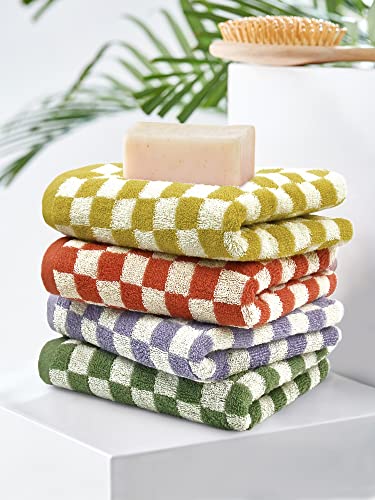Jacquotha Hand Towel Set of 8 Bundle, Checkered and Checkered Floral Hand Towels for Daily Use
