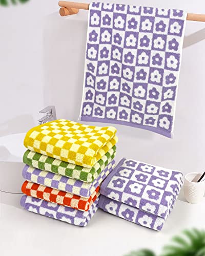 Jacquotha Hand Towel Set of 8 Bundle, Checkered and Checkered Floral Hand Towels for Daily Use