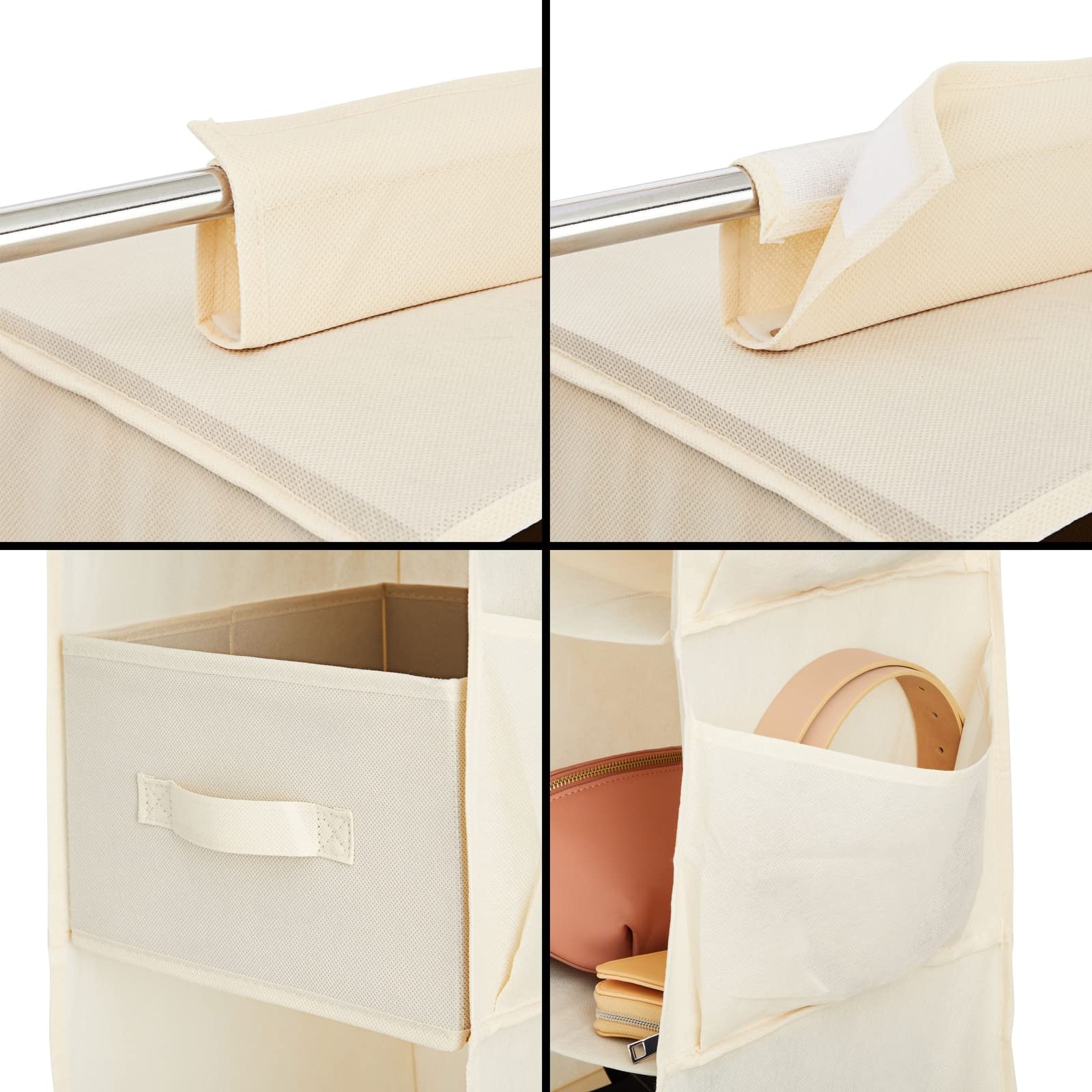 Juvale 2-Pack 7-Shelf Hanging Closet Organizer with 5 Drawers, 4 Shelves, and 4 Side Pockets, Foldable Non-Woven Cloth Storage for Bedroom and Hallway Closets (11.8x11.8x51 in, Beige)