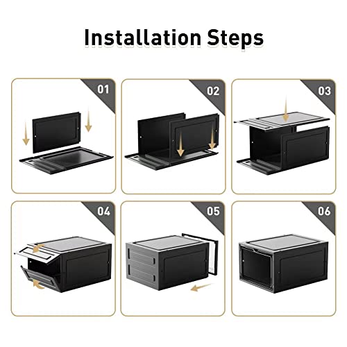 OKR Shoe Storage Box, 8 Pack Boxes Clear Plastic Stackable, Organizer with Magnetic Door, Containers and Sneaker for Men/Women, Fit up to US Size 12(13.4βx 10.6βx 7.5β)Black, Transparent