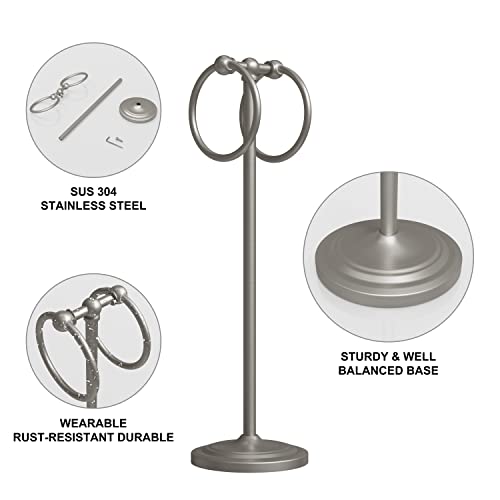 BGL Fingertip Towel Holder Stand Hand Towel Ring for Bathroom or Kitchen Vanity Countertops to Store Hand Towels Washcloths or dishcloths - 2 Hanging Rings,19" High-Brushed Nickel