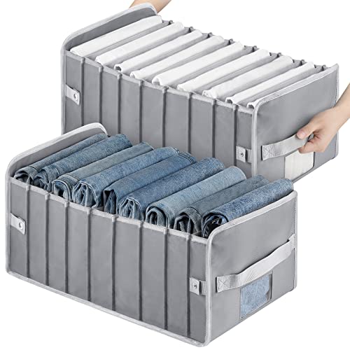 CHICECO 2 Pcs Jeans Wardrobe Clothes Organizer 9 Grids Washable Folding T-shirt Organizer for Closet Drawers