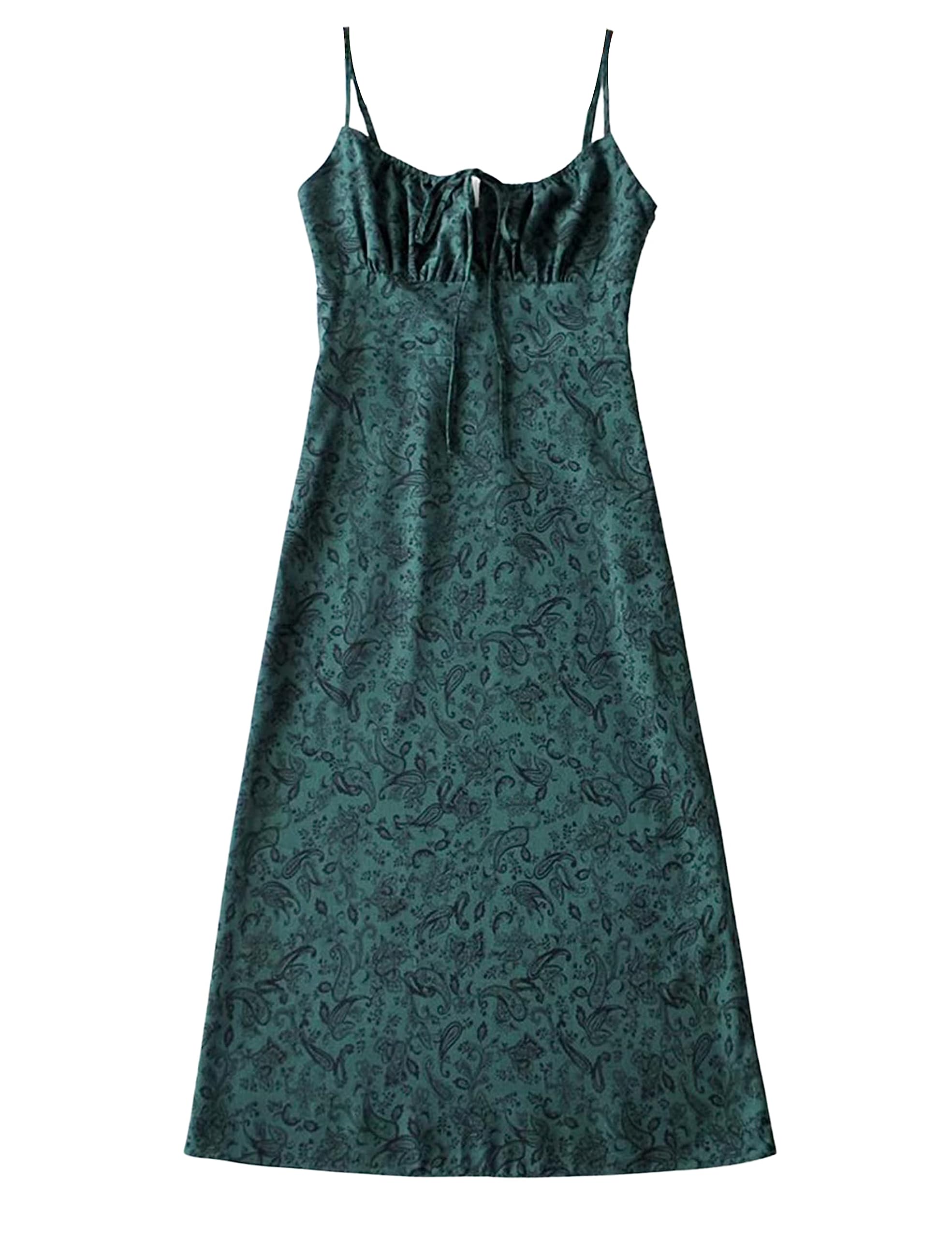 Omoone Womens Floral Dress Low-Cut Square Neck Spaghetti Strap Tie Bodycorn 90s Y2k Sun Dresses (01Green, Medium)