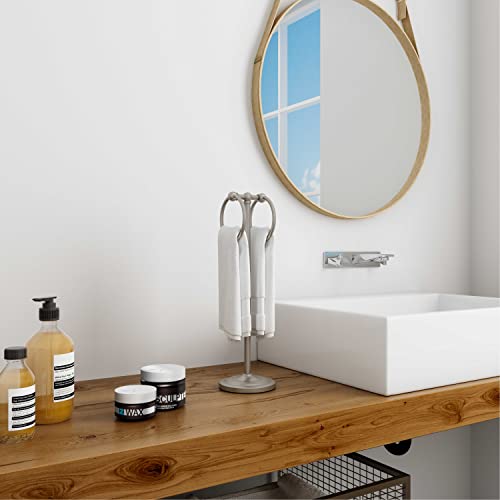 BGL Fingertip Towel Holder Stand Hand Towel Ring for Bathroom or Kitchen Vanity Countertops to Store Hand Towels Washcloths or dishcloths - 2 Hanging Rings,19" High-Brushed Nickel