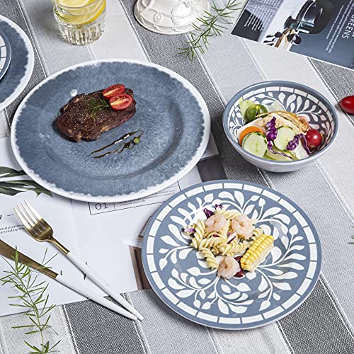 Yinshine Melamine Dinnerware Sets - Melamine Plates and Bowls Set for Daily use, Camping RVing Dishes Set, Grey