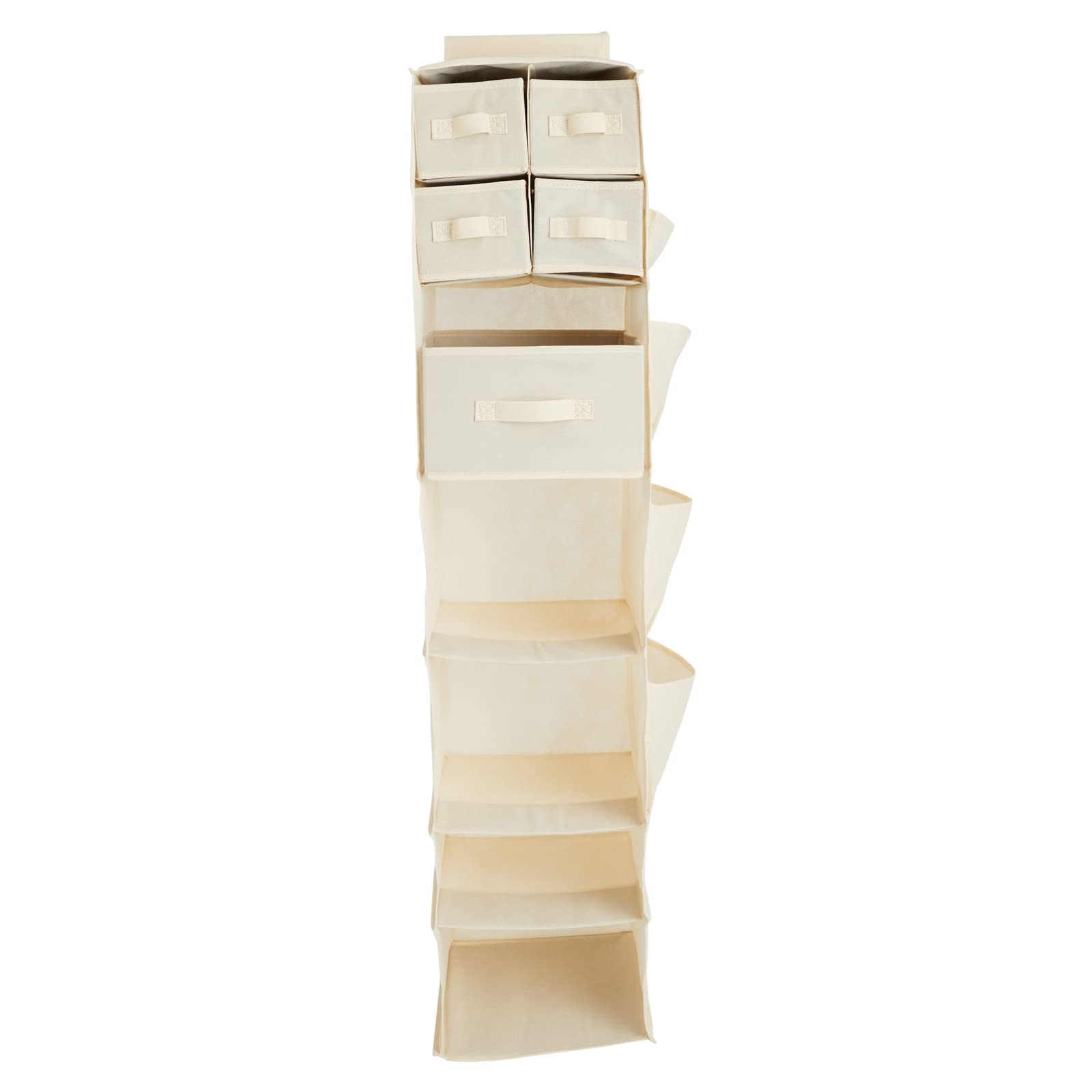 Juvale 2-Pack 7-Shelf Hanging Closet Organizer with 5 Drawers, 4 Shelves, and 4 Side Pockets, Foldable Non-Woven Cloth Storage for Bedroom and Hallway Closets (11.8x11.8x51 in, Beige)