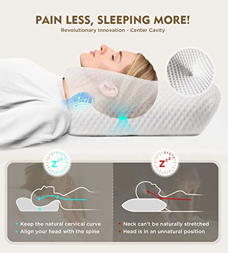 Osteo Cervical Pillow for Neck Pain Relief, Hollow Design Odorless Memory Foam Adjustable Orthopedic Bed Pillows with Cooling Case for Sleeping, Contour Support for Side Back Stomach Sleepers