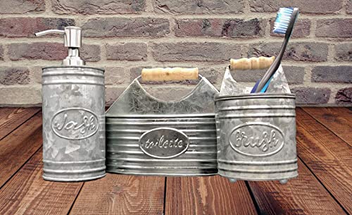 Autumn Alley Farmhouse Rustic Shower Caddy Basket for Bathroom - Toiletries Countertop Organizer, Decorative Bathroom Caddy, Galvanized Bathroom Accessories with Toilette Label, 8.25" x 6", Small