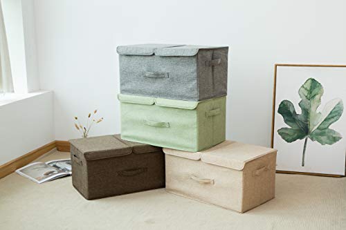 BH4EVER Large Storage Cubes [2-Pack] Foldable Linen Storage Bins Organizer With Lid，Handles，Removable Divider For Home Nursery，Closet（19.6"x 11.8" x 9.8‘’,Grey)