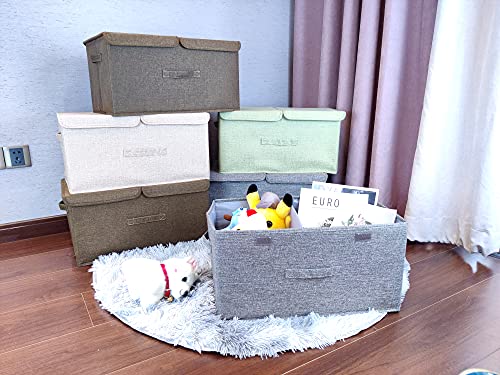 BH4EVER Large Storage Cubes [2-Pack] Foldable Linen Storage Bins Organizer With Lid，Handles，Removable Divider For Home Nursery，Closet（19.6"x 11.8" x 9.8‘’,Grey)