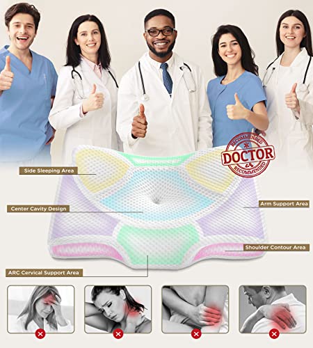 Osteo Cervical Pillow for Neck Pain Relief, Hollow Design Odorless Memory Foam Adjustable Orthopedic Bed Pillows with Cooling Case for Sleeping, Contour Support for Side Back Stomach Sleepers