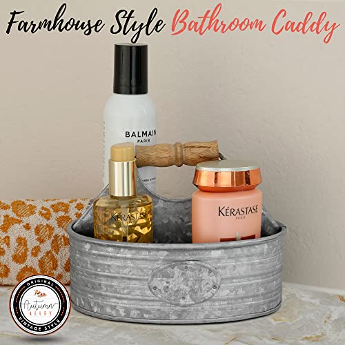 Autumn Alley Farmhouse Rustic Shower Caddy Basket for Bathroom - Toiletries Countertop Organizer, Decorative Bathroom Caddy, Galvanized Bathroom Accessories with Toilette Label, 8.25" x 6", Small