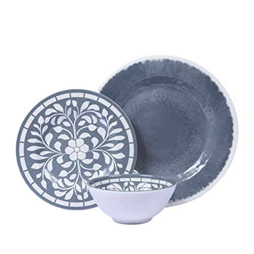 Yinshine Melamine Dinnerware Sets - Melamine Plates and Bowls Set for Daily use, Camping RVing Dishes Set, Grey