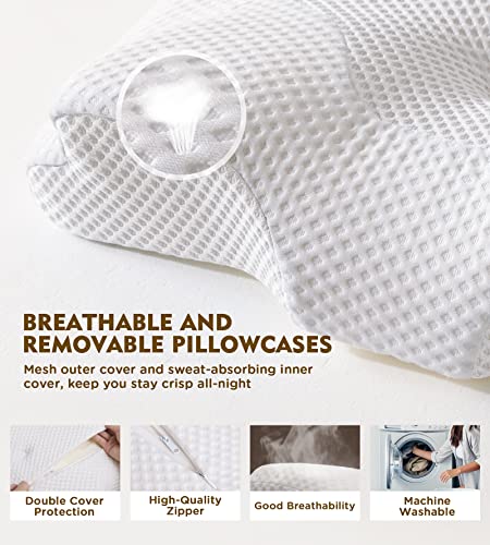 Osteo Cervical Pillow for Neck Pain Relief, Hollow Design Odorless Memory Foam Adjustable Orthopedic Bed Pillows with Cooling Case for Sleeping, Contour Support for Side Back Stomach Sleepers