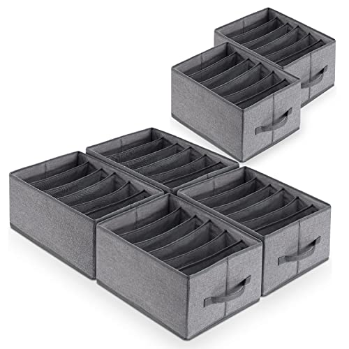 Joqixon Wardrobe Clothes Organizer, Large Jeans Organizer for Closet, Washable Foldable Drawer Organizers for Clothing, Shirt Organizer, Pants, Sweaters, 6 Grid 6 Pack