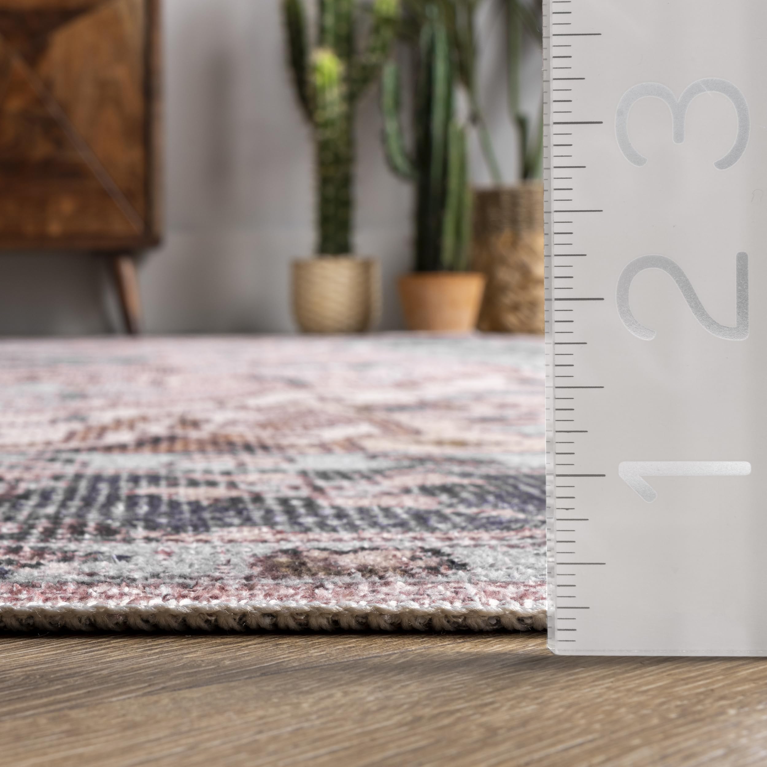 nuLOOM Sasha Machine Washable Medallion Ultra Thin Runner Rug, 2' 6" x 12', Pink
