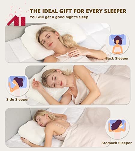 Osteo Cervical Pillow for Neck Pain Relief, Hollow Design Odorless Memory Foam Adjustable Orthopedic Bed Pillows with Cooling Case for Sleeping, Contour Support for Side Back Stomach Sleepers