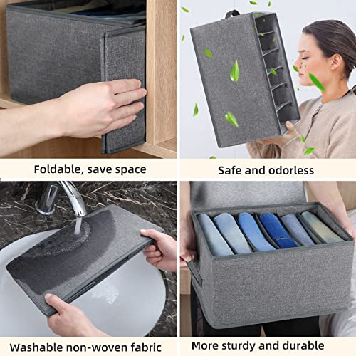 Joqixon Wardrobe Clothes Organizer, Large Jeans Organizer for Closet, Washable Foldable Drawer Organizers for Clothing, Shirt Organizer, Pants, Sweaters, 6 Grid 6 Pack