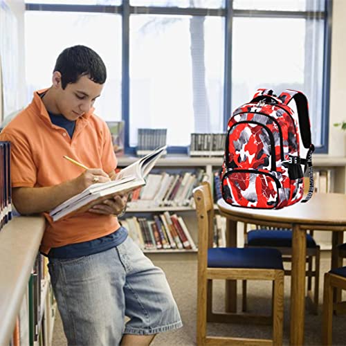 Yvechus School Backpack Casual Daypack Travel Outdoor Camouflage Backpack Christmas Presents for Boys and Girls (AY Camo Red)