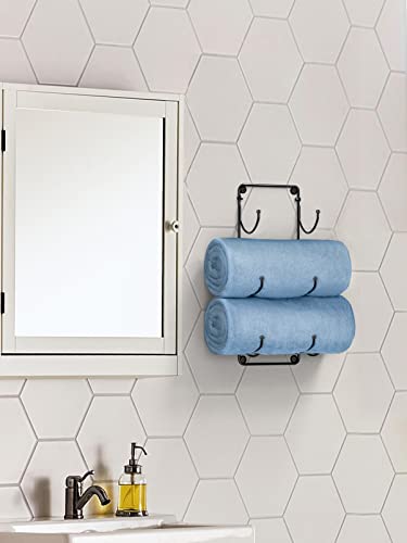 Elbourn Towel Rack, Set of 2 Towels Holder Wall Mounted Washcloths Shelf Metal Storage Organizer for Bathroom - Black