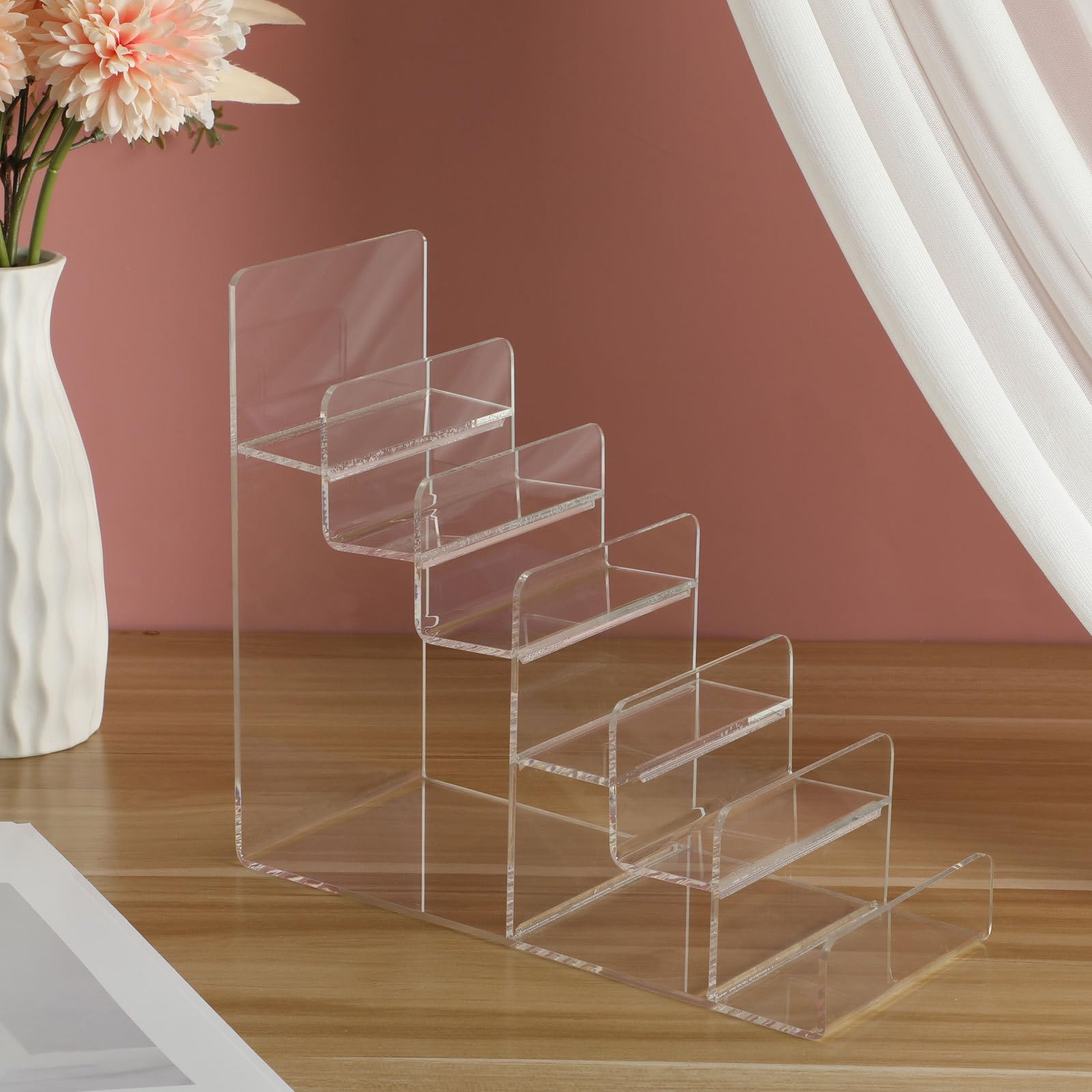 DOITOOL 6-Tier Purse Display Stand,Acrylic Display Riser Shelf Wallet Organizer,Handbag Display Stand Holder,Perfume Organizer Clear Retail Display Stands