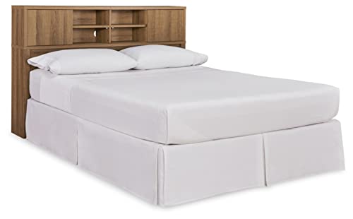 Signature Design by Ashley Thadamere Rustic Storage Headboard with USB Ports, King/California King , Light Brown