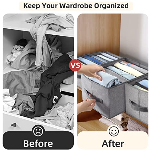 Joqixon Wardrobe Clothes Organizer, Large Jeans Organizer for Closet, Washable Foldable Drawer Organizers for Clothing, Shirt Organizer, Pants, Sweaters, 6 Grid 6 Pack