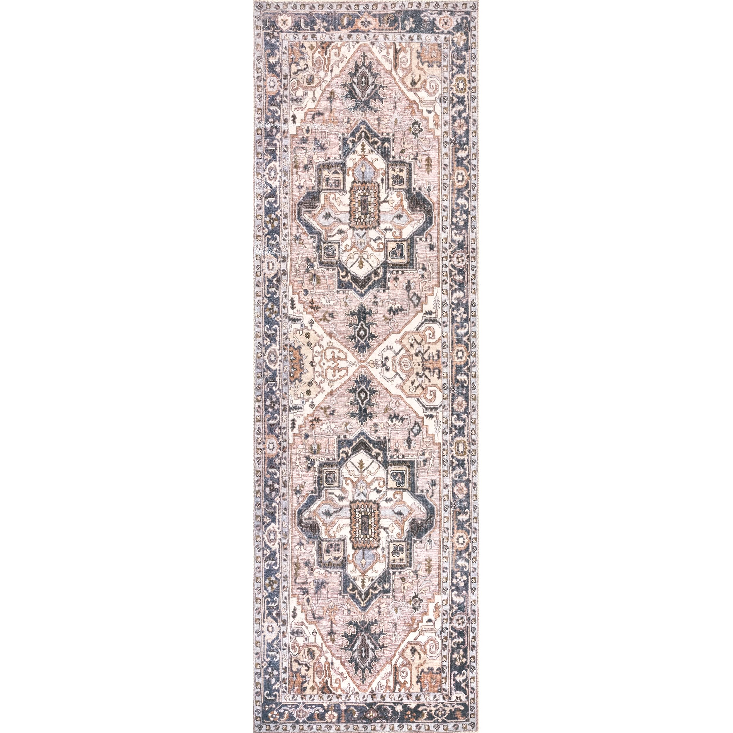 nuLOOM Sasha Machine Washable Medallion Ultra Thin Runner Rug, 2' 6" x 12', Pink