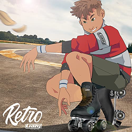 Crazy Skates Retro Roller Skates | Adjustable or Fixed Sizes | Classic Quad Skates for Women and Girls - Black (Size: Mens 12 / Womens 13)