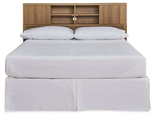 Signature Design by Ashley Thadamere Rustic Storage Headboard with USB Ports, King/California King , Light Brown